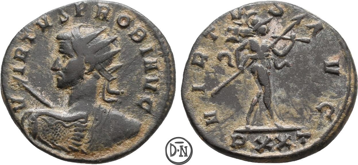 Probus (276-280) Antoninian 278 n. Chr. Ticinum, Büste mit Lanze und Aegis / Mars, detailreiche ...