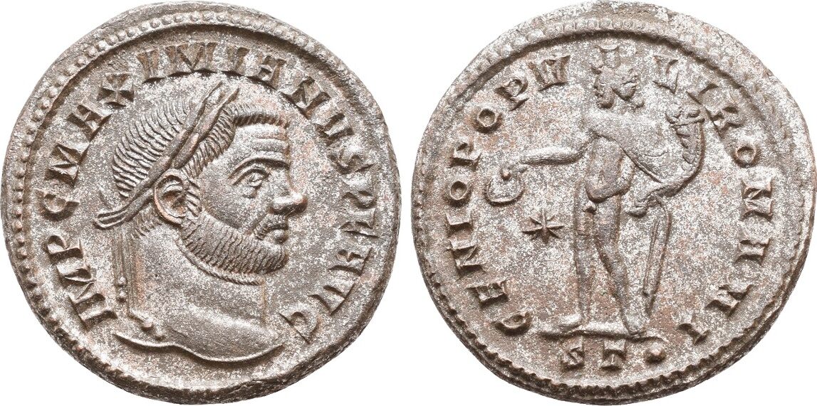 Maximianus Herculius Follis 298-299 n. Chr. Ticinum, Silbersud EF | MA ...