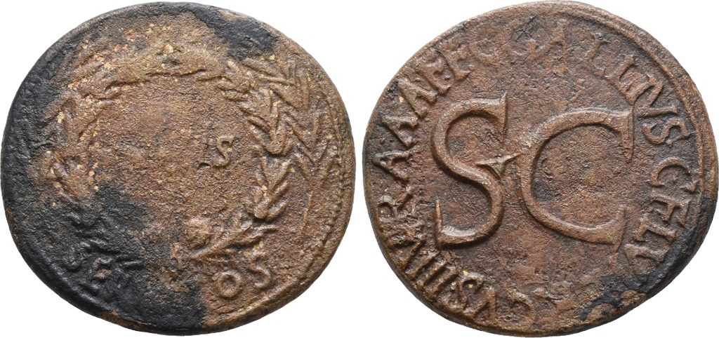 Augustus Sestertius 16 v. Chr. Roma, Münzmeister C. Gallius C. f ...