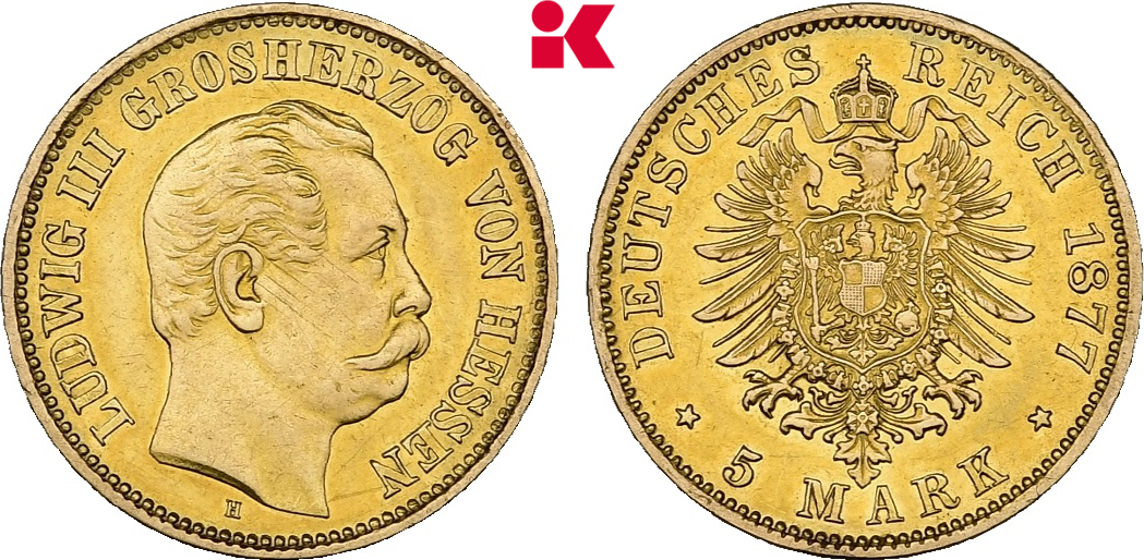 HESSEN 5 Mark Ludwig III., 1848-1877. AU | MA-Shops