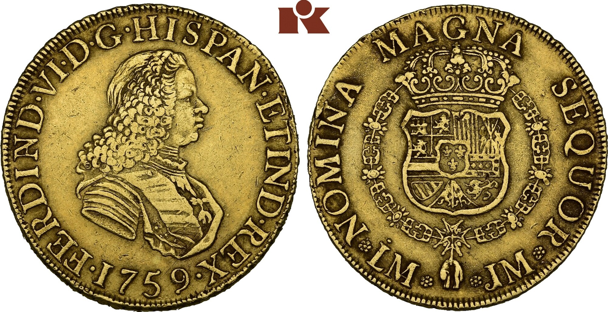 PERU 8 Escudos 1759 LM-JM, Lima Fernando VI., 1746-1759. Fast vorzüglich | MA-Shops