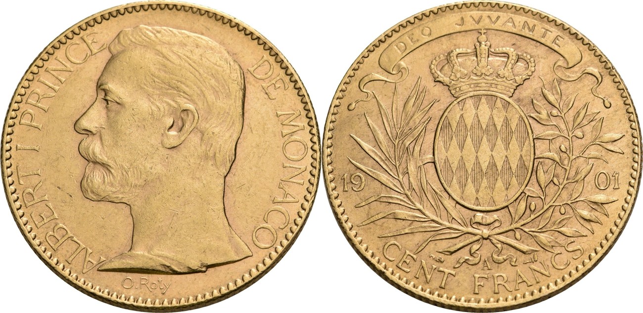 Monaco 100 Francs A, Paris 1901 Albert I., 1889-1922 VF / VF+, min ...