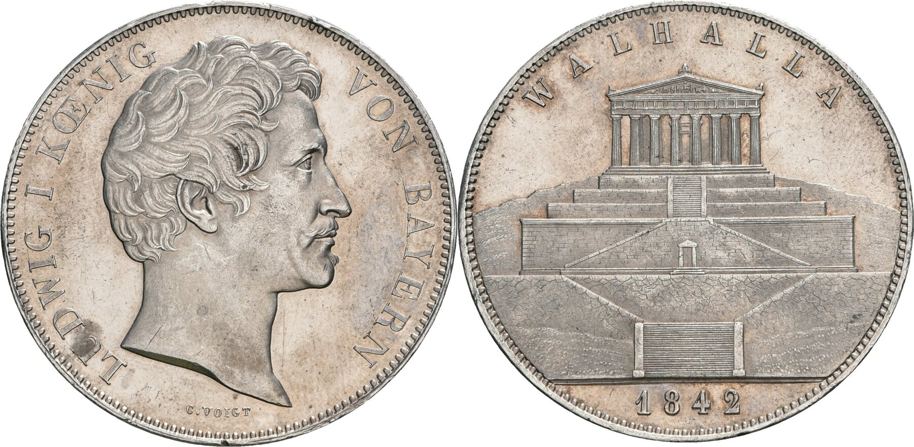 Bayern Geschichtsdoppeltaler, München 1842 Ludwig I., 1825-1848 VF-EF, kl. Randfehler, min ...