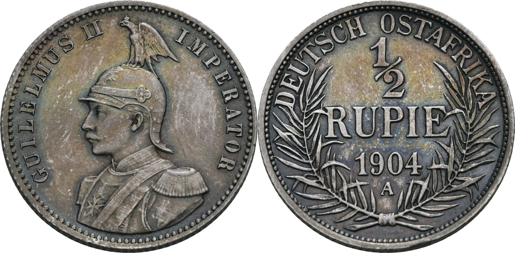 Deutsch-Ostafrika 1/2 Rupie A, Berlin 1904 aEF, leicht berieben, feine ...