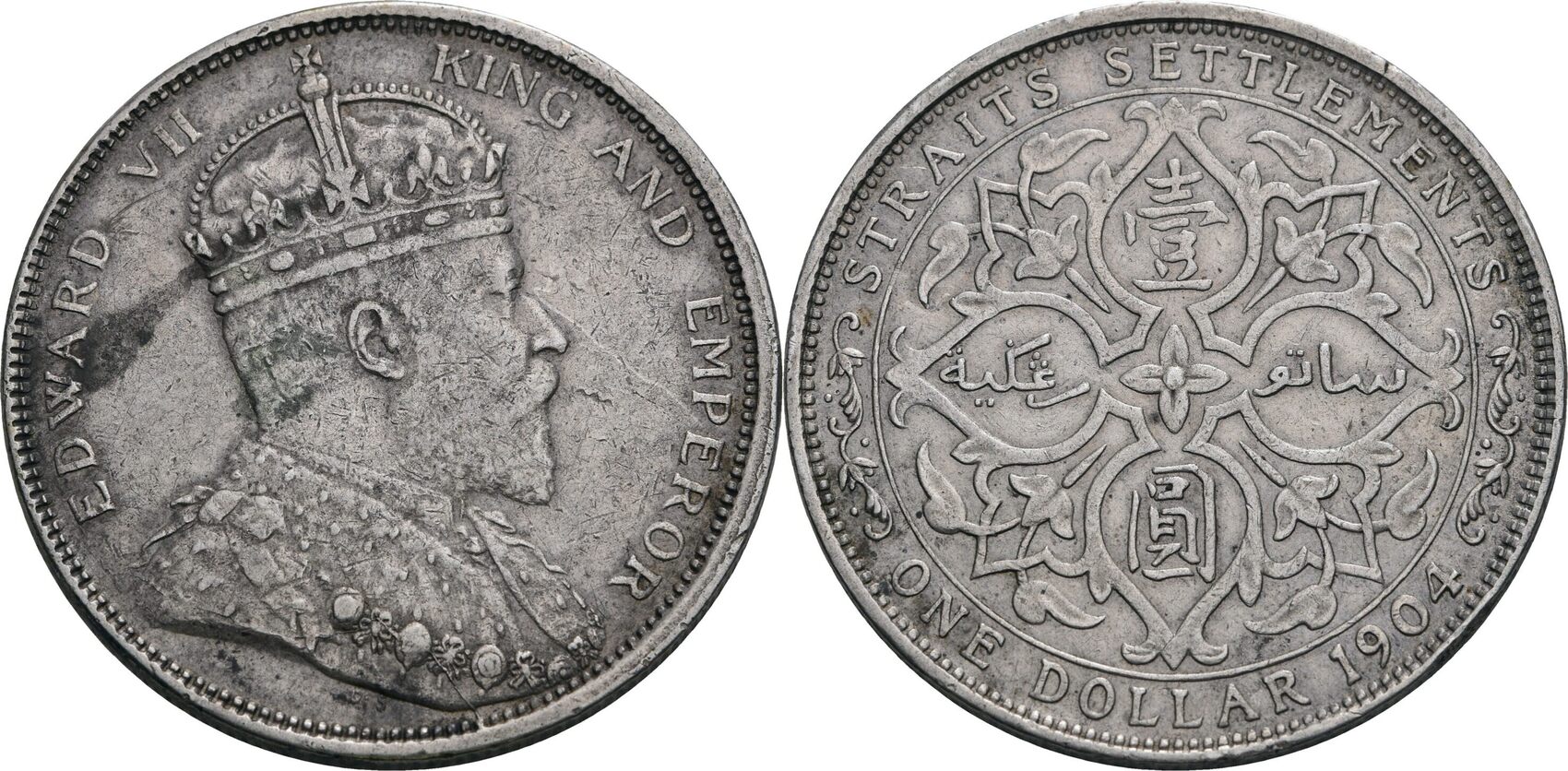 Straits Settlements Dollar, Bombay 1904 Edward VII., 1901-1910 VF min. Kratzer, Fleck | MA-Shops