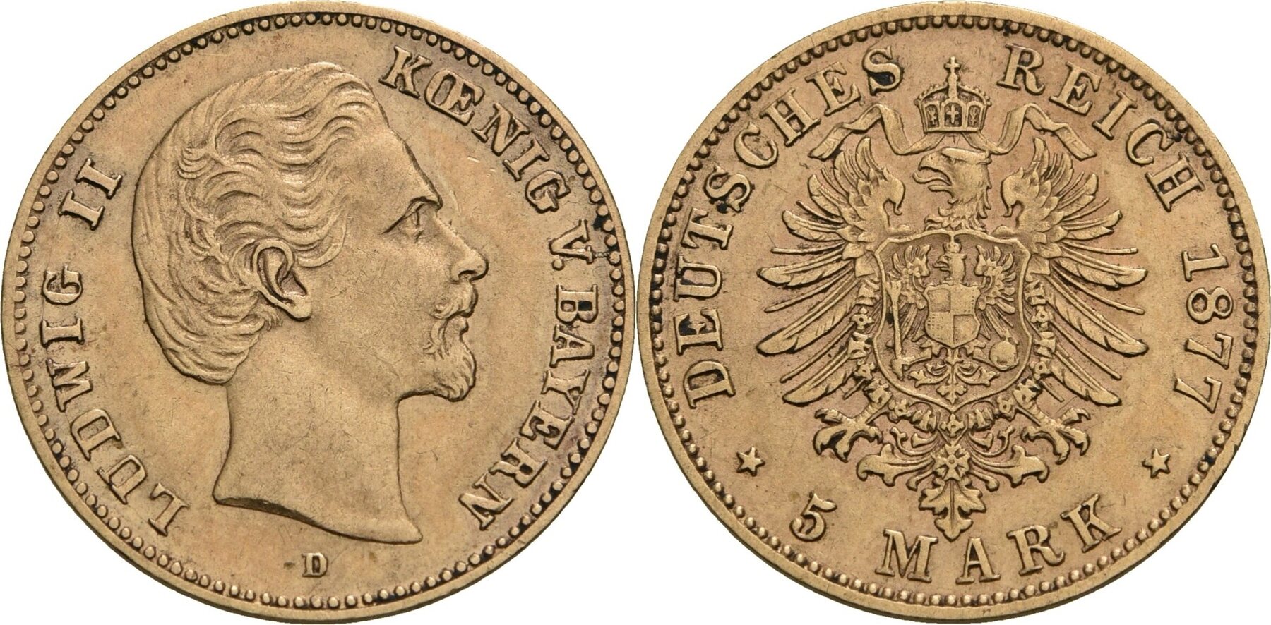 BAyern 5 Mark D, München 1877 Ludwig II., 1864-1886 VF | MA-Shops