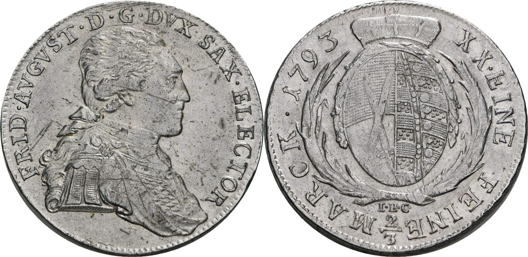 Sachsen 2/3 Taler IEC, Dresden 1793 Friedrich August I. (III.), 1763 ...