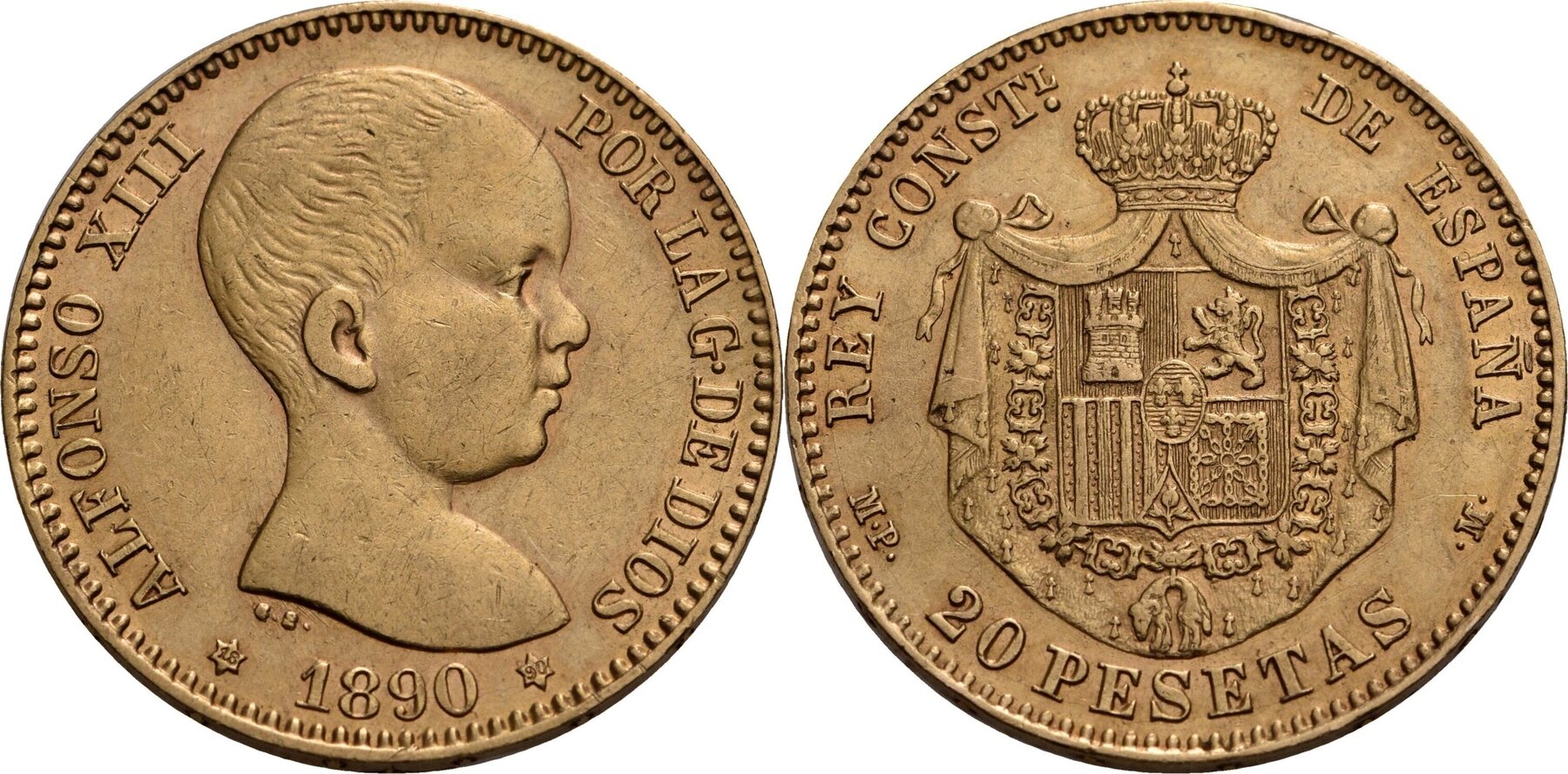 Spanien 20 Pesetas, Madrid 1890 (1890) Alfonso XIII., 1886-1931 VF | MA ...