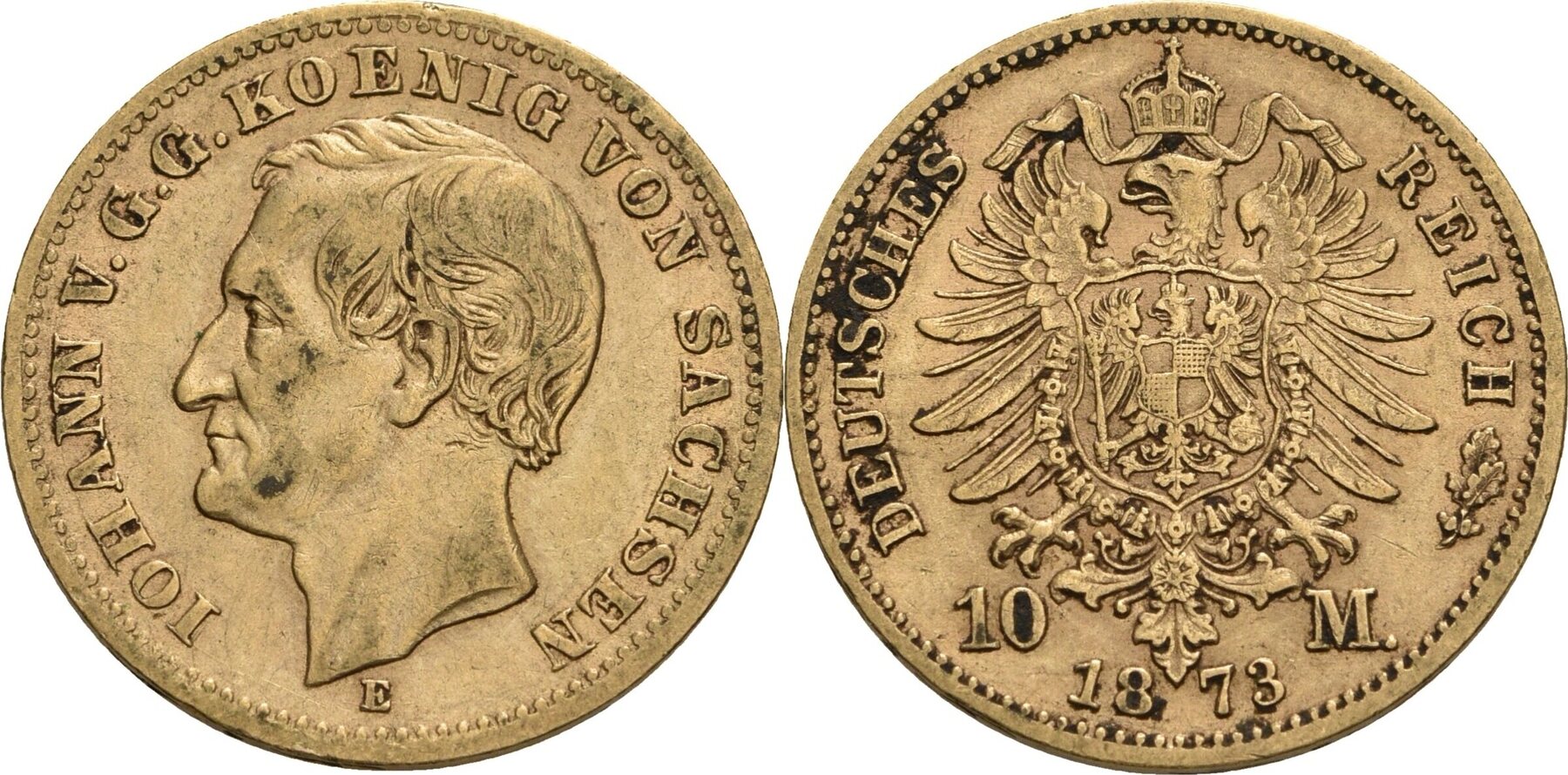 Sachsen 10 Mark E, Dresden 1873 Johann, 1854-1873 VF | MA-Shops