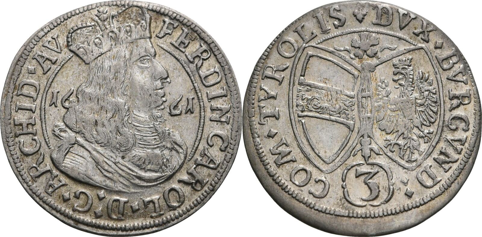 Habsburg Groschen (3 Kreuzer), Hall 1661 Erzherzog Ferdinand Karl, 1632 ...