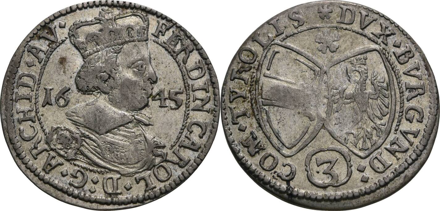 RDR Groschen (3 Kreuzer), Hall 1645 Erzherzog Ferdinand Karl, 1632-1662 ...