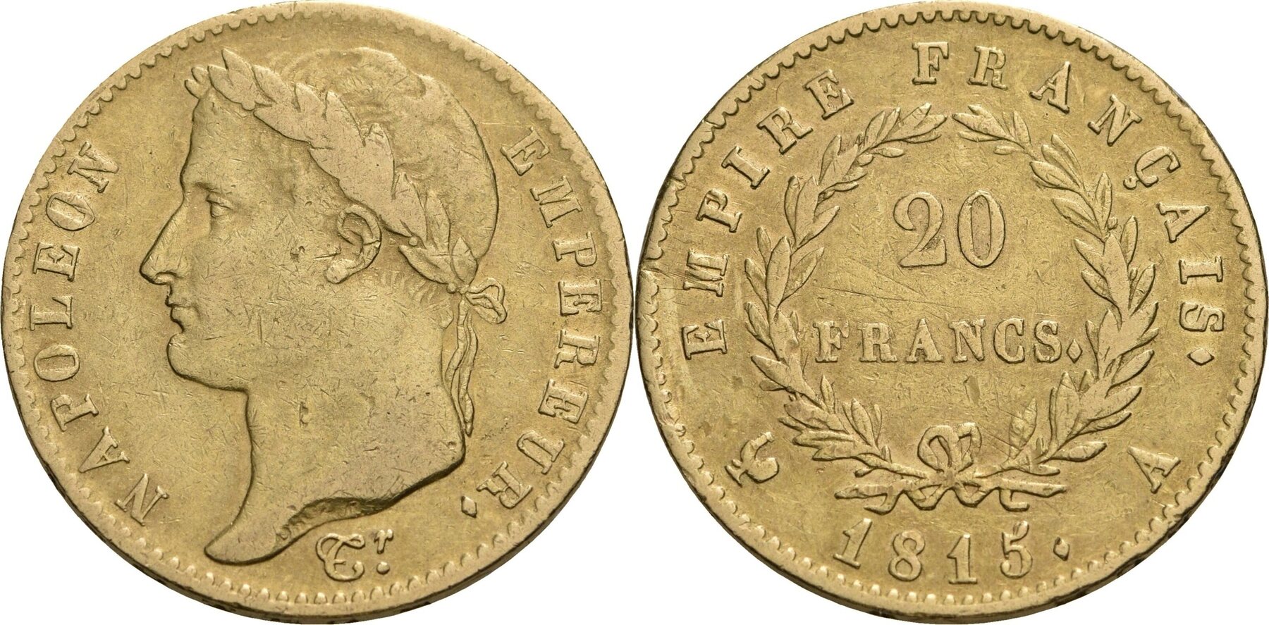 Frankreich 20 Francs A, Paris Napoleon I., 1804-1814, 1815 VF leichte Kratzer | MA-Shops