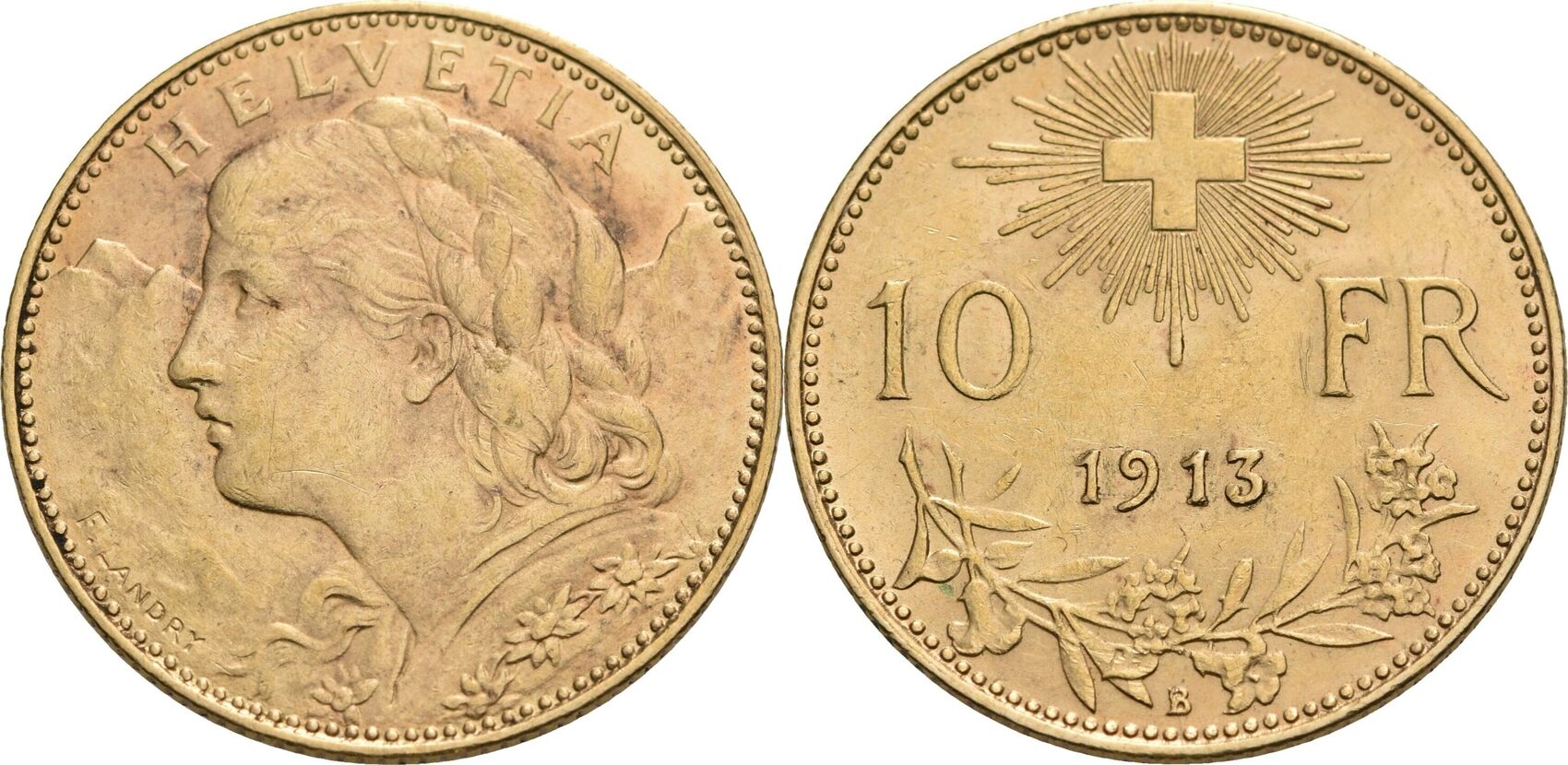 Schweiz 10 Franken (Vreneli) B, Bern 1913 EF | MA-Shops