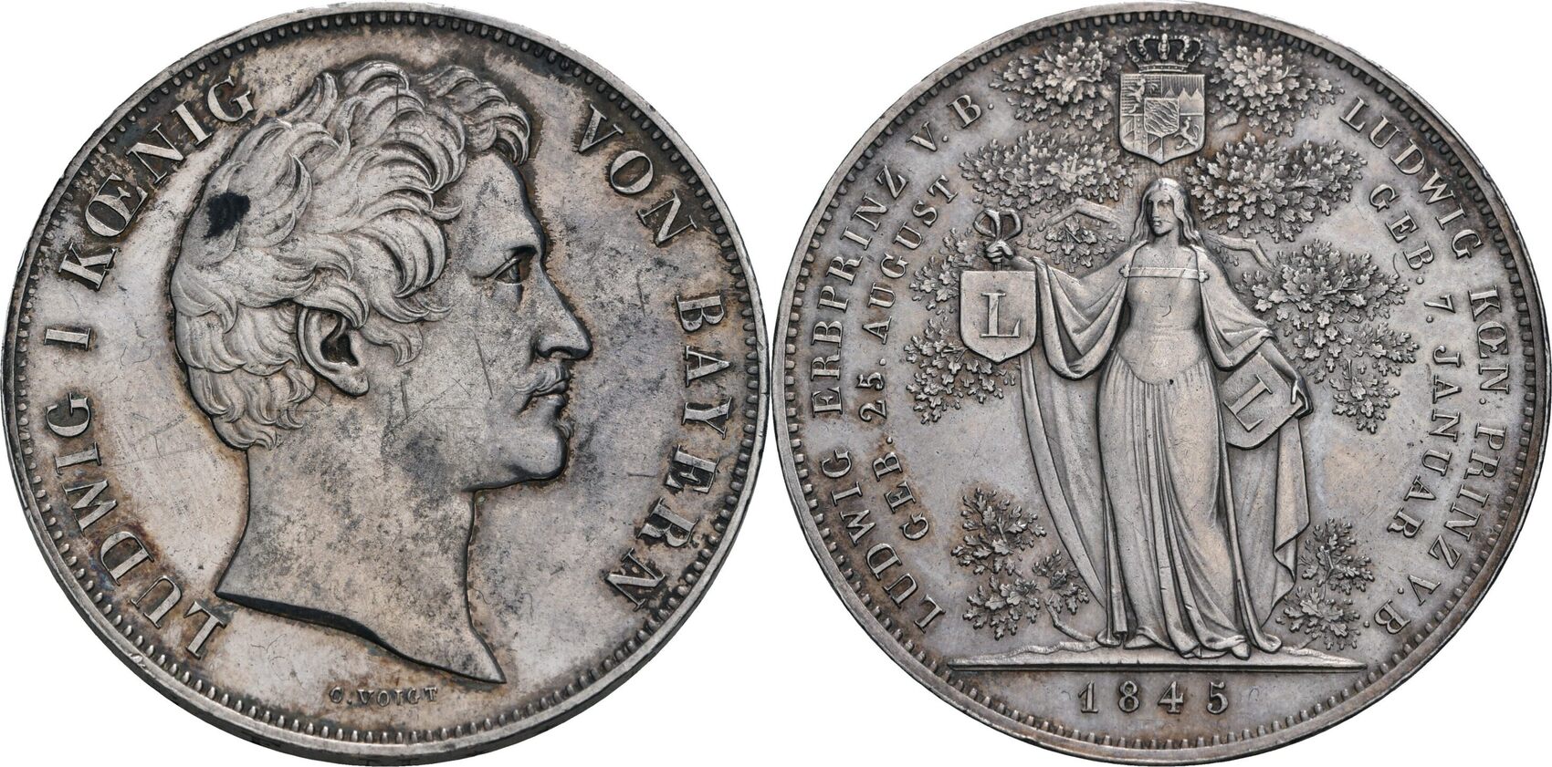 Bayern Geschichtsdoppeltaler, München 1845 Ludwig I., 1825-1848 VF / VF+, kl. Kratzer, leicht ...