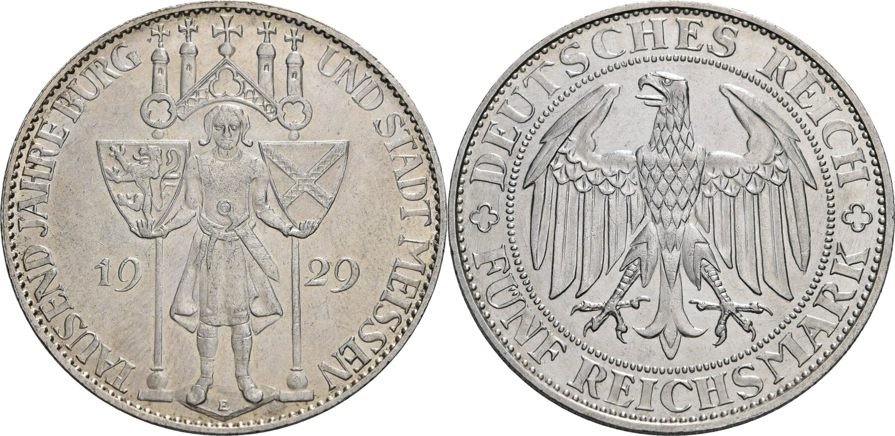 Weimarer Republik 5 Reichsmark E, Muldenhütten 1929 Auf 1000 Jahre Burg ...
