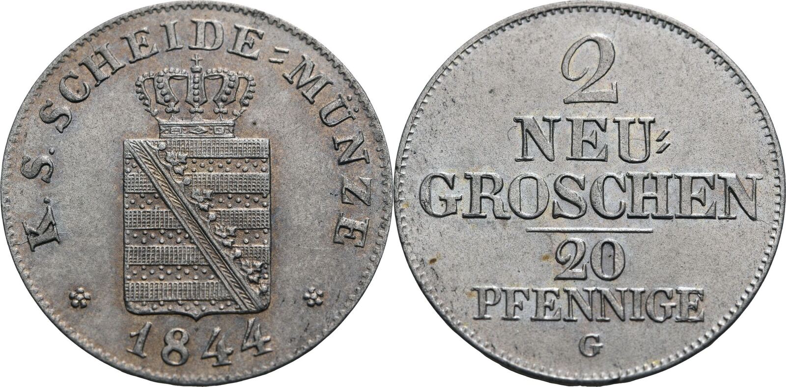Sachsen Neugroschen (20 Pfennige) G, Dresden 1844 Friedrich August II ...
