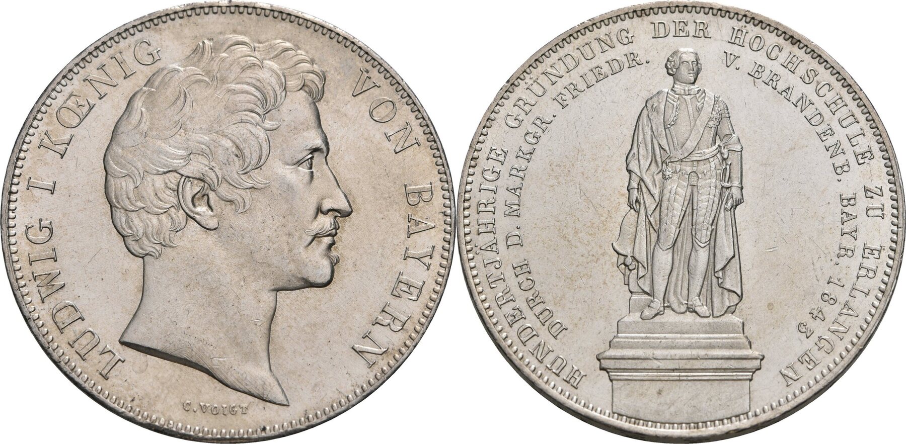 Bayern Geschichtsdoppeltaler, München 1843 Ludwig I., 1825-1848 aEF / EF min. Kratzer | MA-Shops