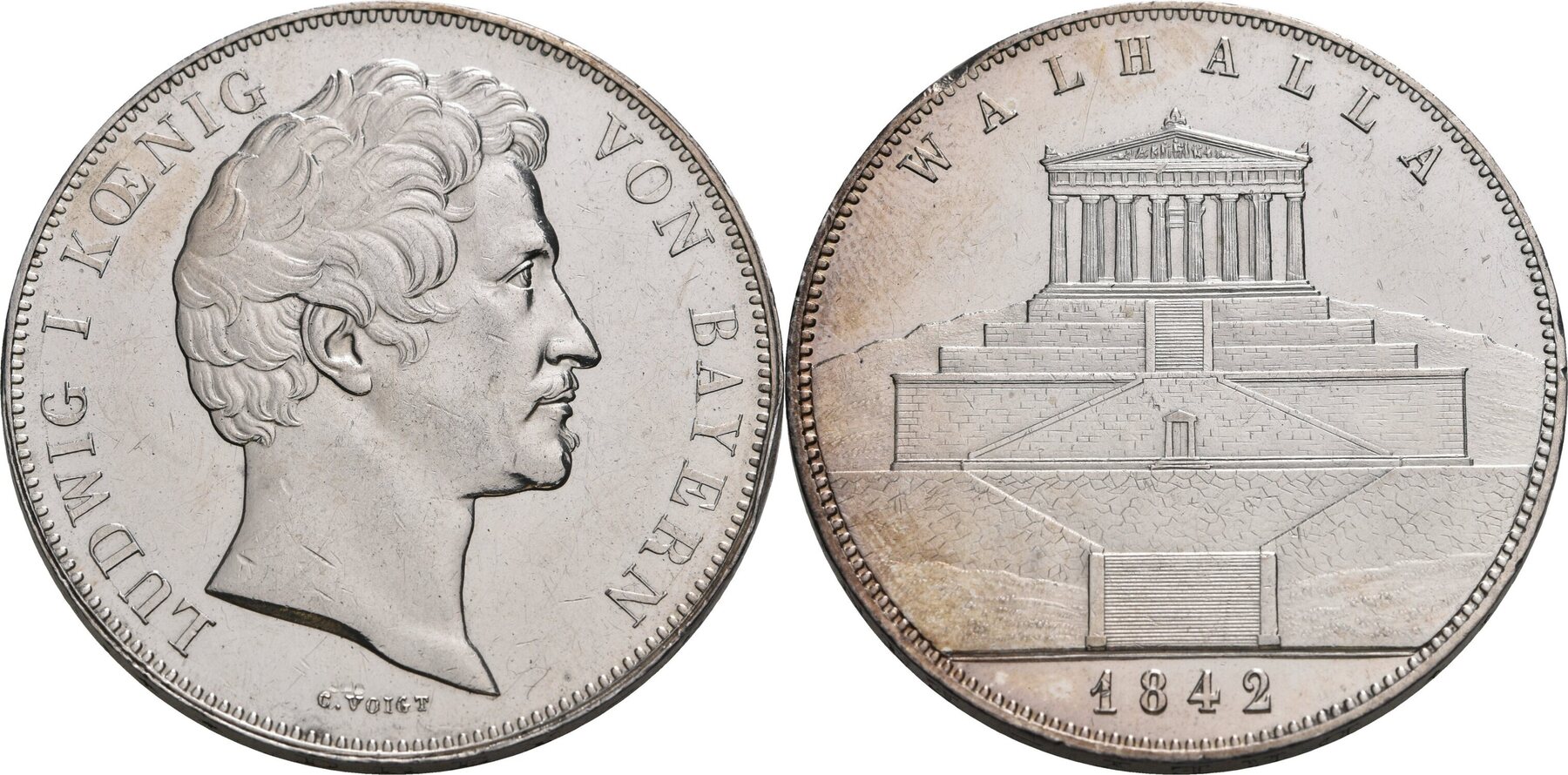 Bayern Geschichtsdoppeltaler, München 1842 Ludwig I., 1825-1848 VF berieben, leichte Randfehler ...