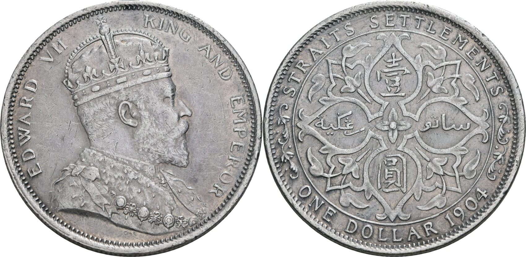 Straits Settlements Dollar, Bomay 1904 Edward VII., 1901-1910 VF min. Randfehler, leicht ...