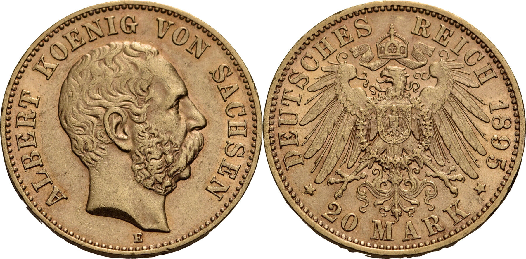 Sachsen 20 Mark, Muldenhütten 1895 Albert 1873-1902 VF-EF., winz ...