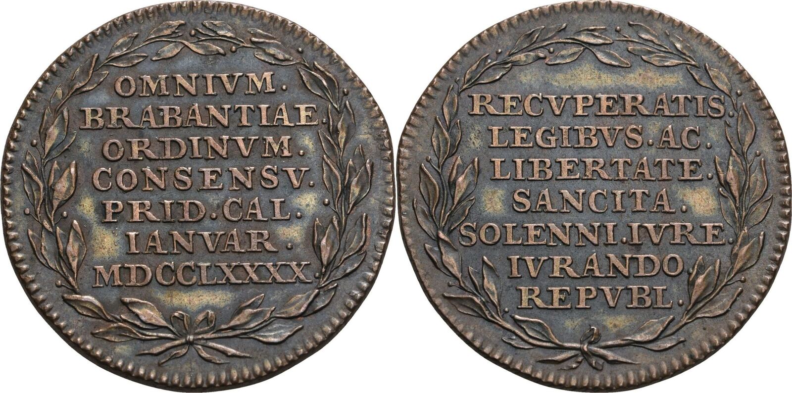 Belgien Bronzemedaille 1790 v. T. van Berckel, a.d. Aufstand in Brabant ...