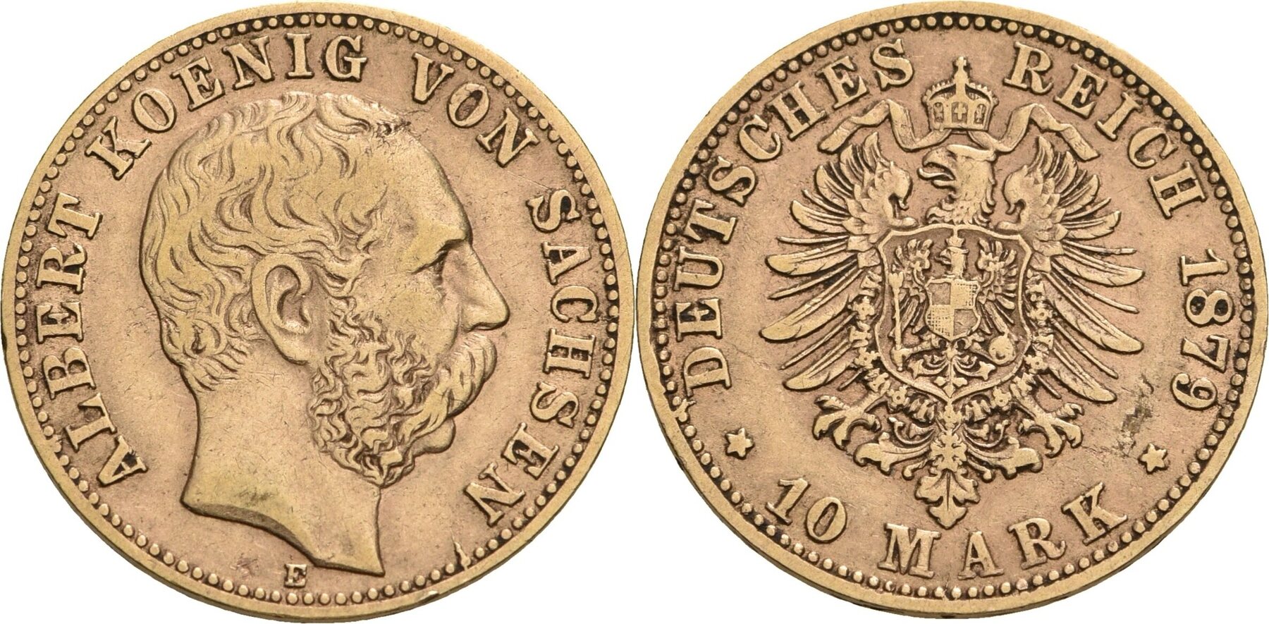 Sachsen 10 Mark E, Muldenhütten 1879 Albert, 1873-1902 VF min ...