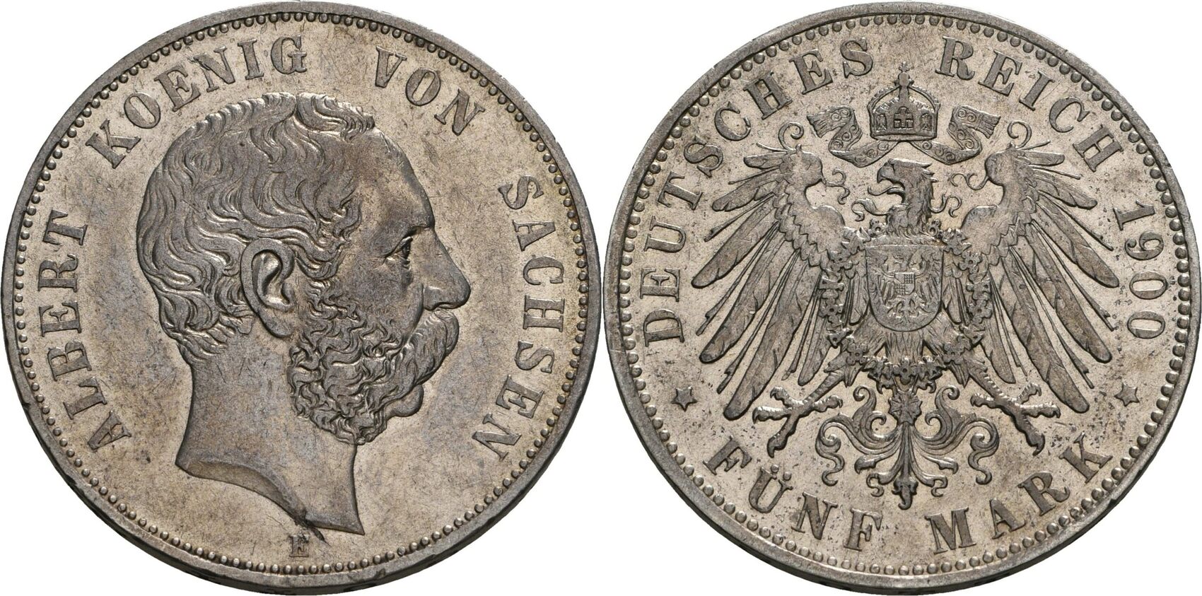 Sachsen 5 Mark E, Muldenhütten 1900 Albert, 1873-1902 VF+, winz ...