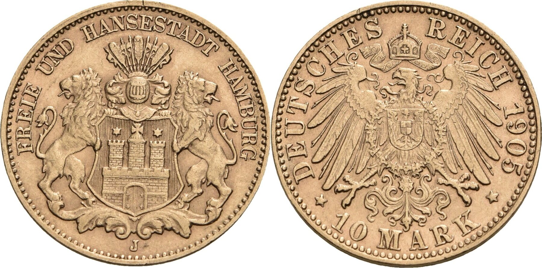 Hamburg 10 Mark J, Hamburg 1905 Stadt VF | MA-Shops
