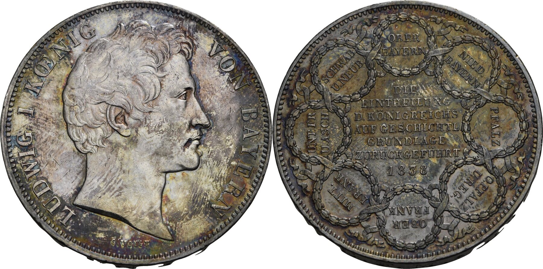 Bayern, Königreich Geschichtsdoppeltaler, München 1838 Ludwig I., 1825-1848 VF / aEF, winz ...