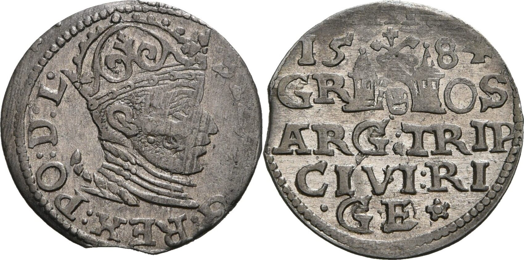 Polen 3-Gröscher, Riga 1584 Stephan Bathory, 1576-1586 VF+, leichte ...