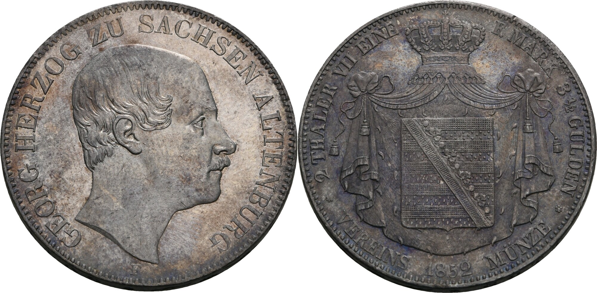 Sachsen-Altenburg Vereinsdoppeltaler F, Dresden 1852 Georg, 1848-1853 EF von frischen Stempeln ...