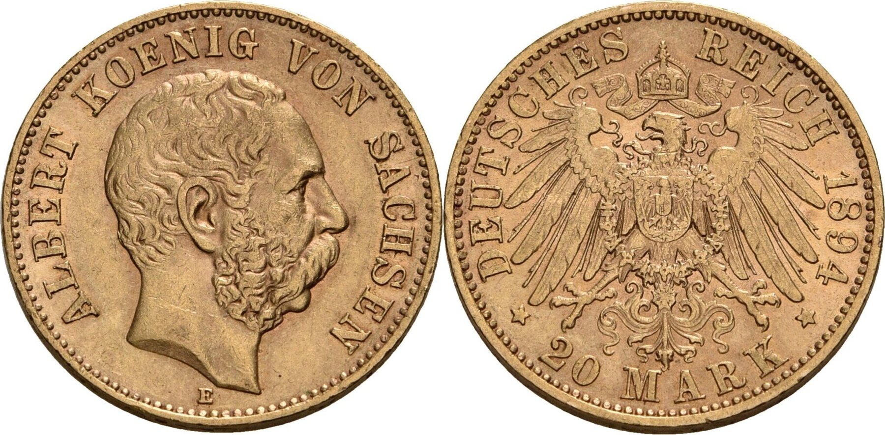 Sachsen 20 Mark, Muldenhütten 1894 Albert, 1873-1902 VF winz ...