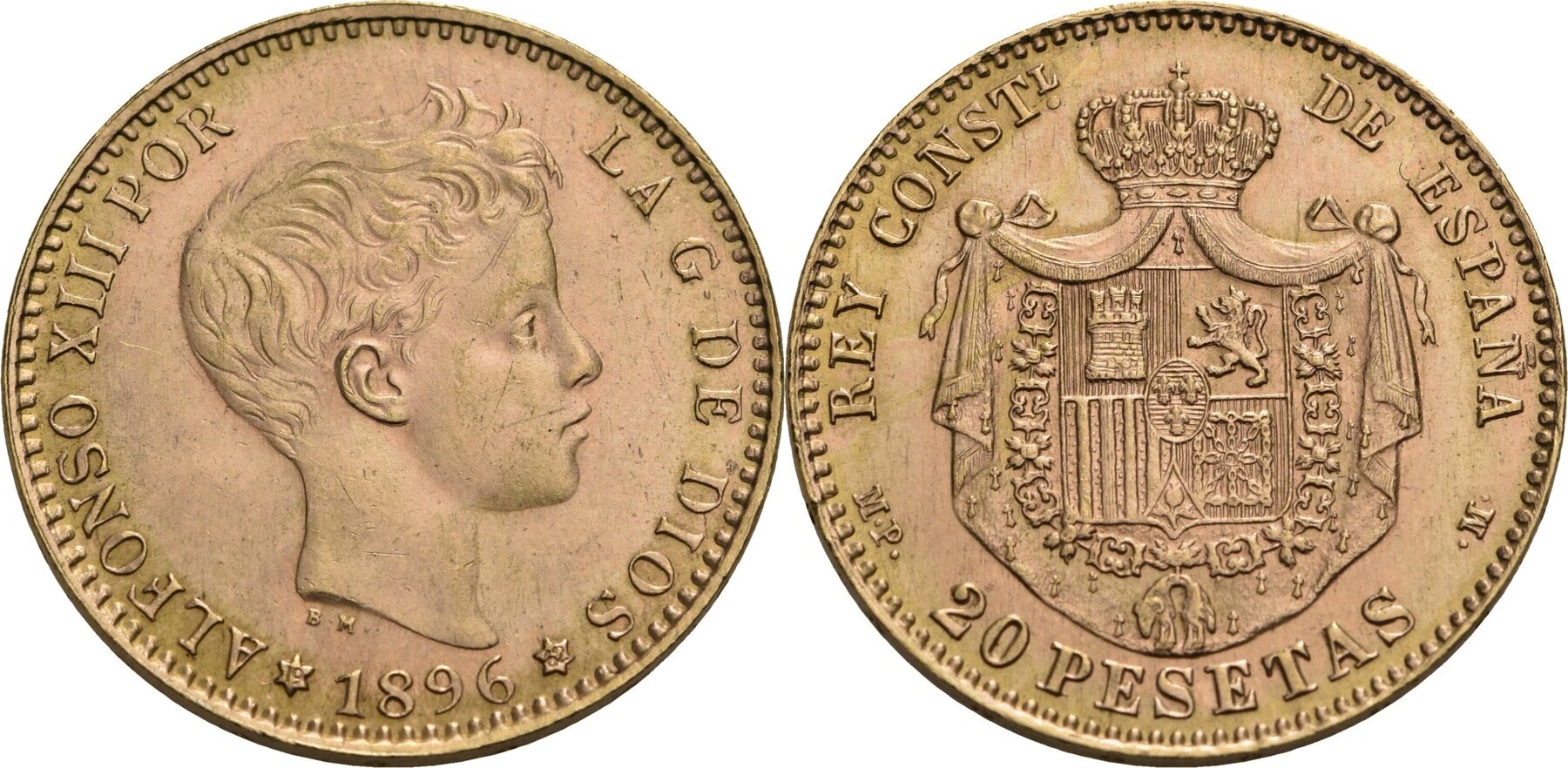 Spanien 20 Pesetas MP-M, Madrid, offizielle Neuprägung 1896 (1962 ...
