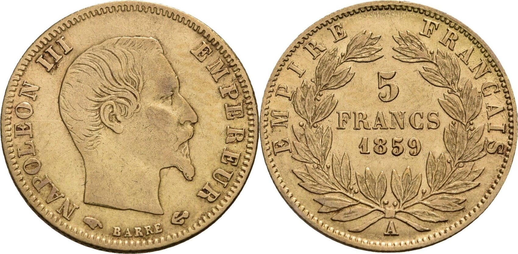Frankreich 5 Francs A, Paris 1859 Napoléon III., 1852-1870 VF | MA-Shops