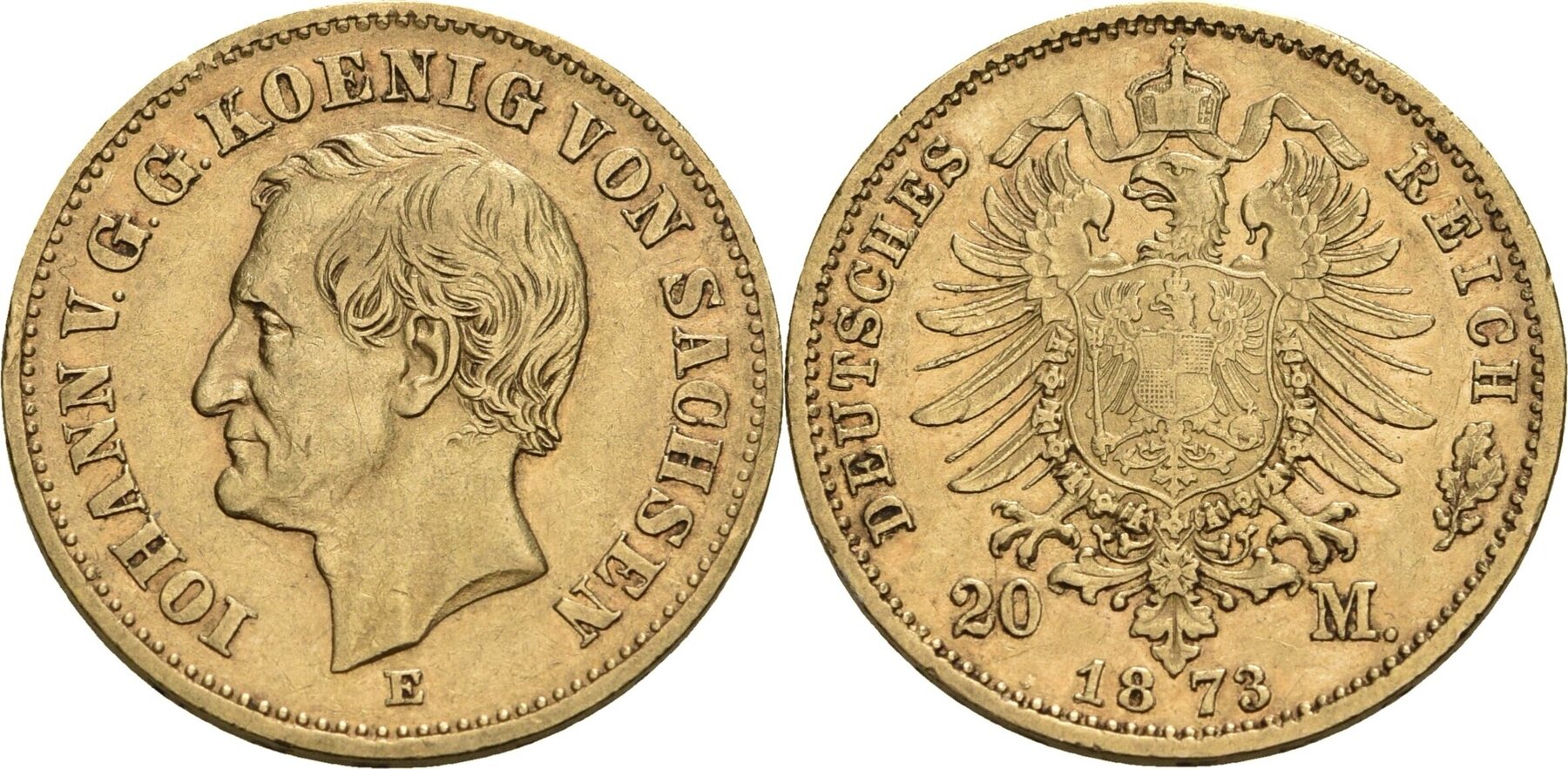 Sachsen 20 Mark E, Dresden 1873 Johann, 1854-1873 VF min. Randfehler ...