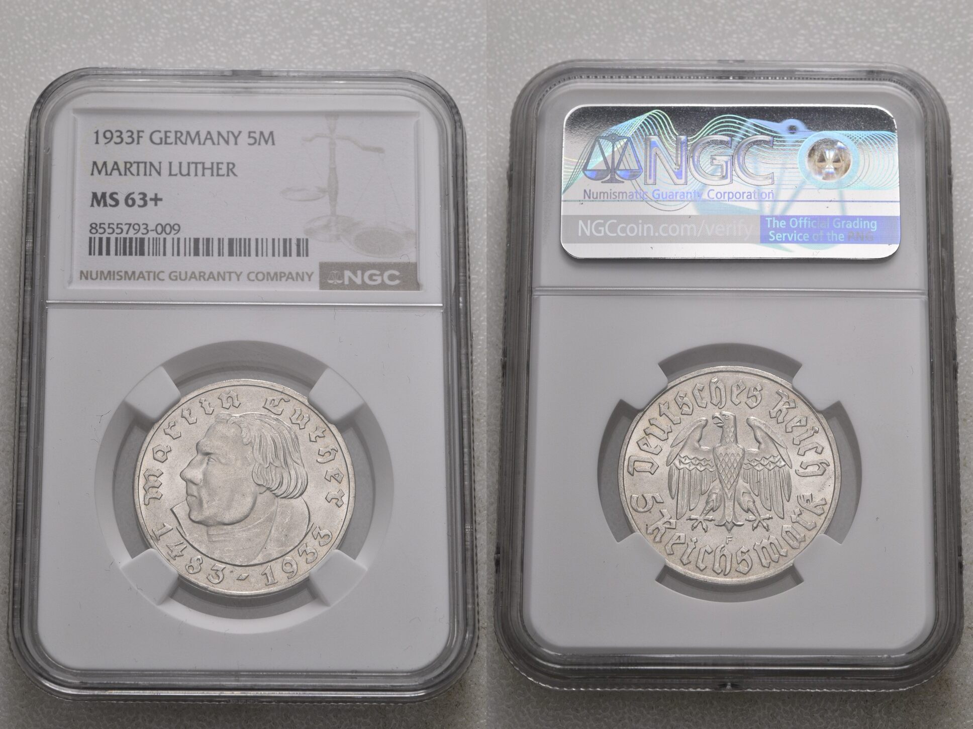 Drittes Reich 5 Reichsmark F, Stuttgart 1933 zum 450. Geburtstag von ...
