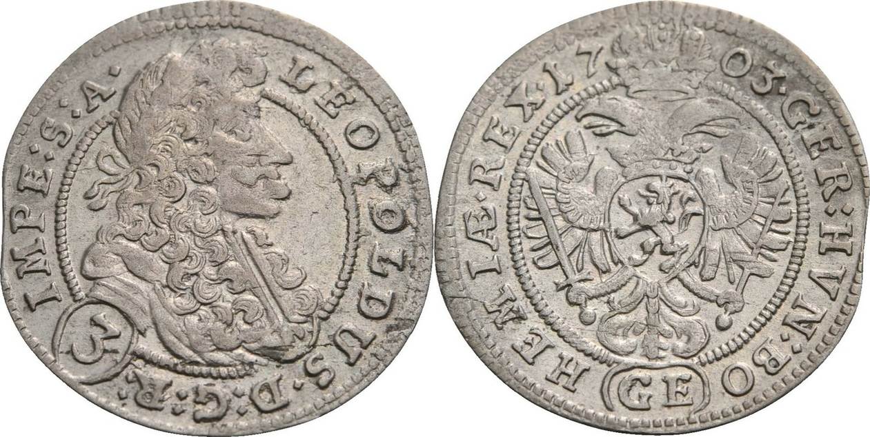 Habsburg 3 Kreuzer, Prag 1703 Leoplod I., 1657-1705 VF / VF+, leichte ...