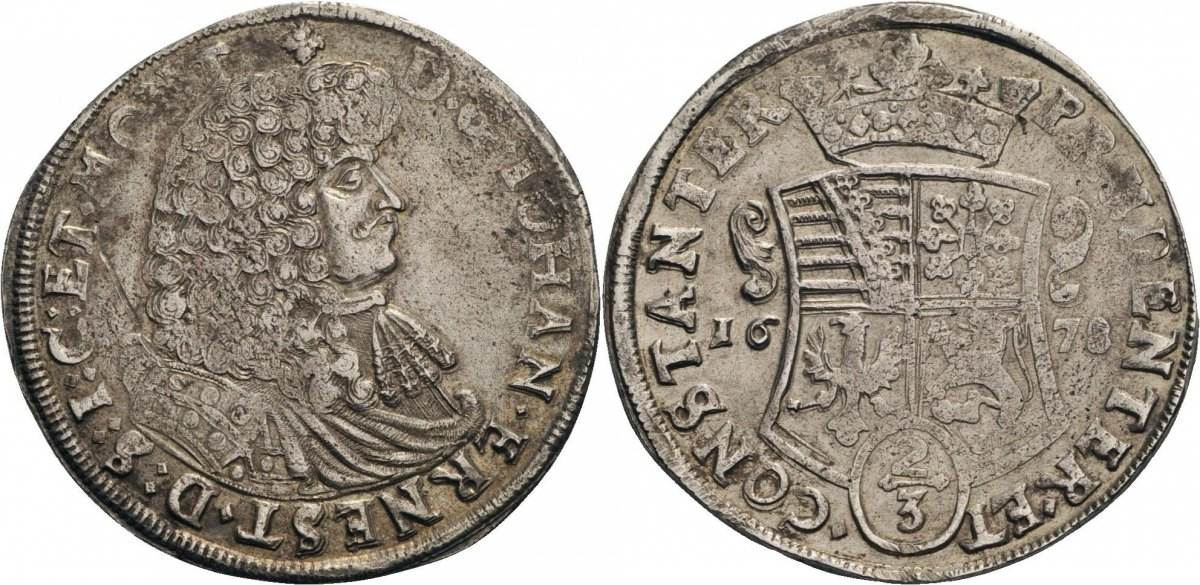 Sachsen-Weimar, Johann Ernst, 1662-1683 2/3 Taler 1678 VF | MA-Shops