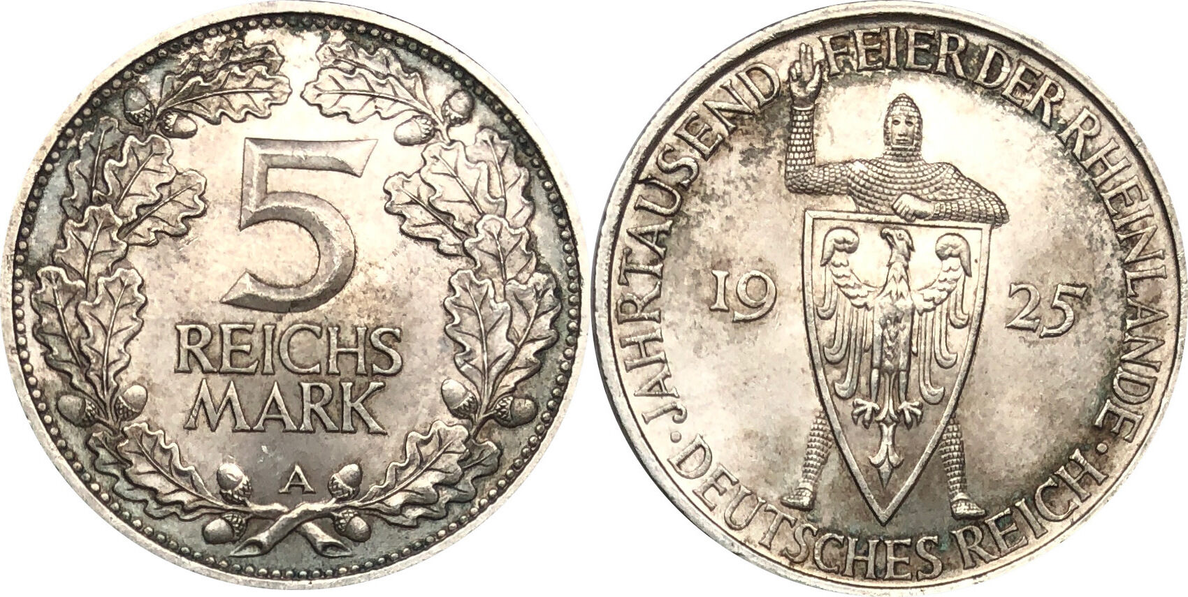 Weimarer Republik 5 Mark 1925 A Rheinlande UNC- | MA-Shops