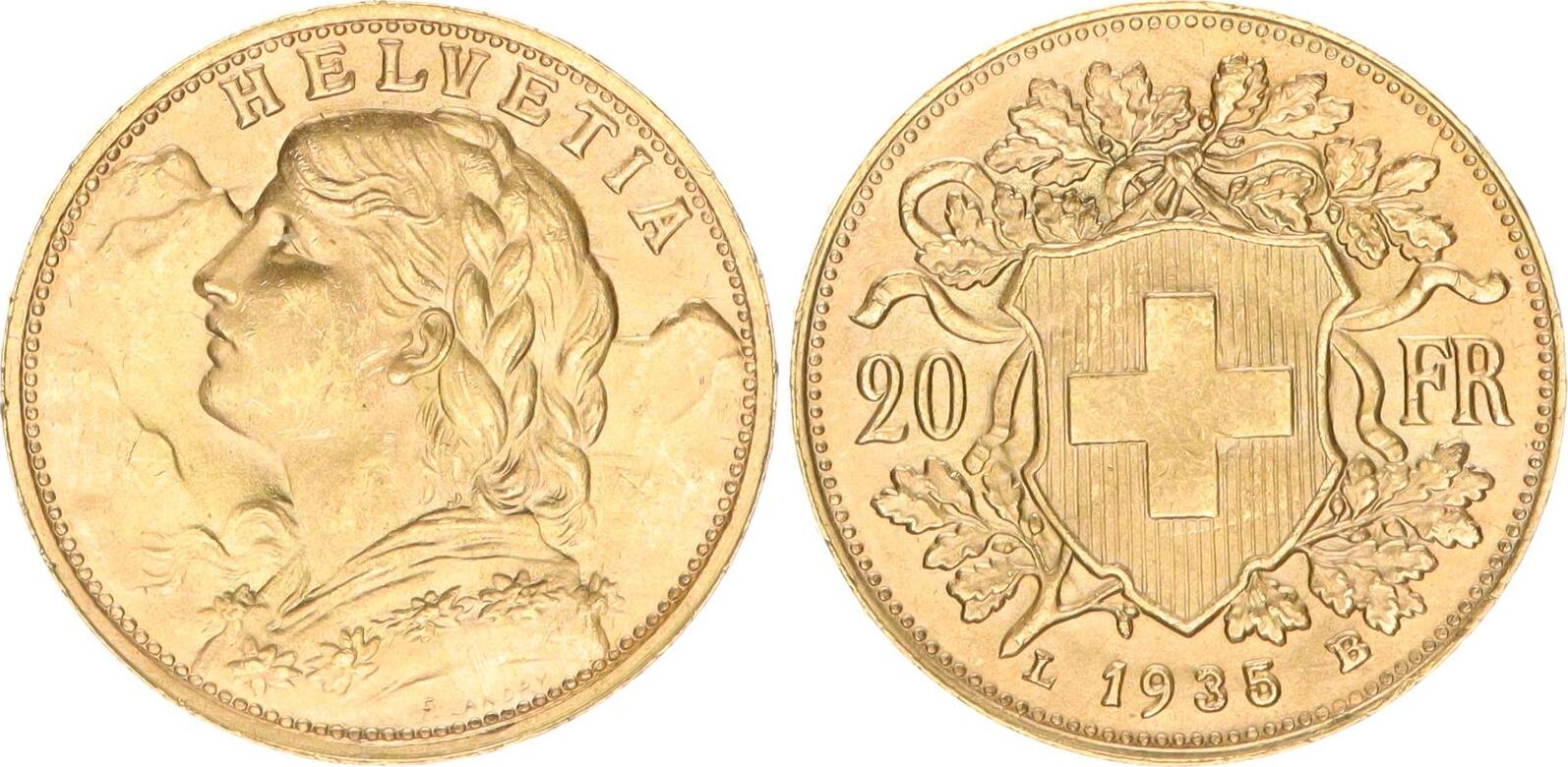 Schweiz 20 Franken 1935 LB Vreneli UNC | MA-Shops