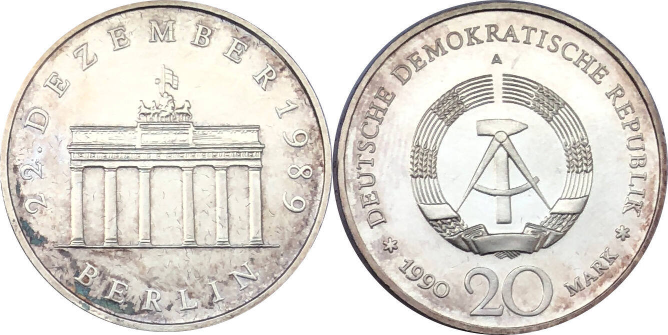 DDR 20 Mark 1989 Brandenburger Tor (Silber) EF,berieben | MA-Shops