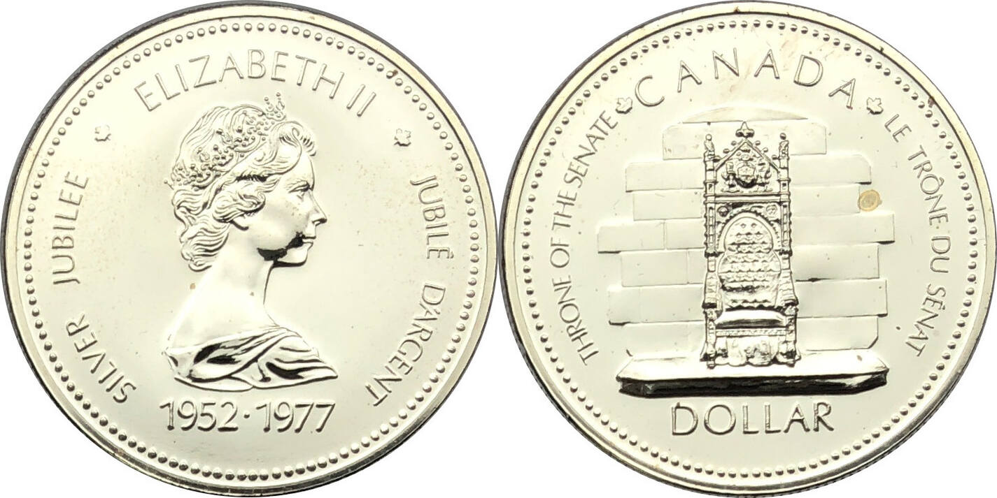 Kanada 1 Dollar 1977 25.Jahrestag der Krönung von Elisabeth II PL-,etwas angelaufen,ohne Kapsel ...