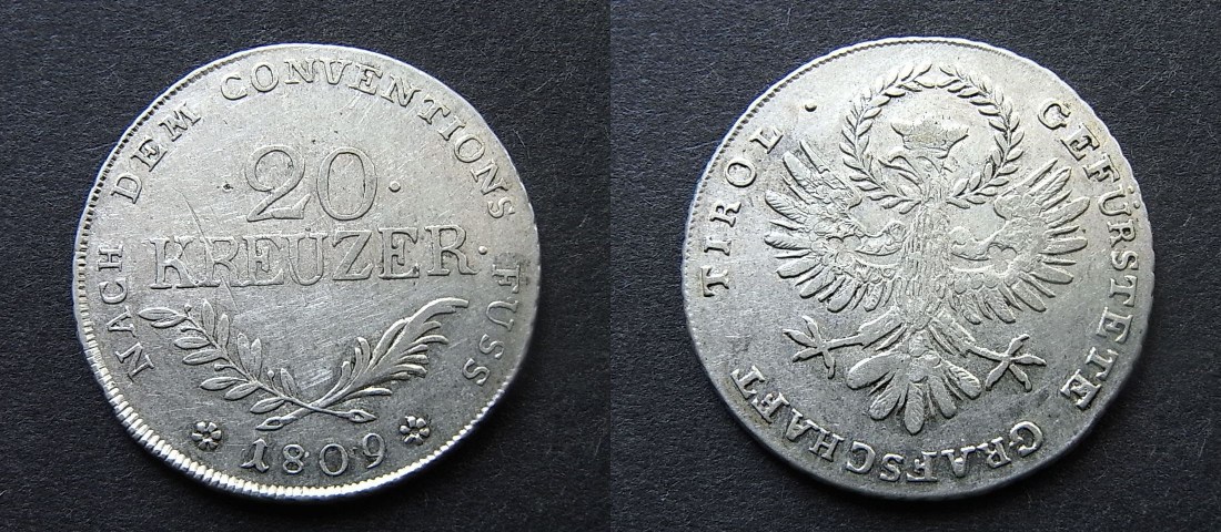Habsburg Tirol 20 Kreuzer 1809 VF+ | MA-Shops