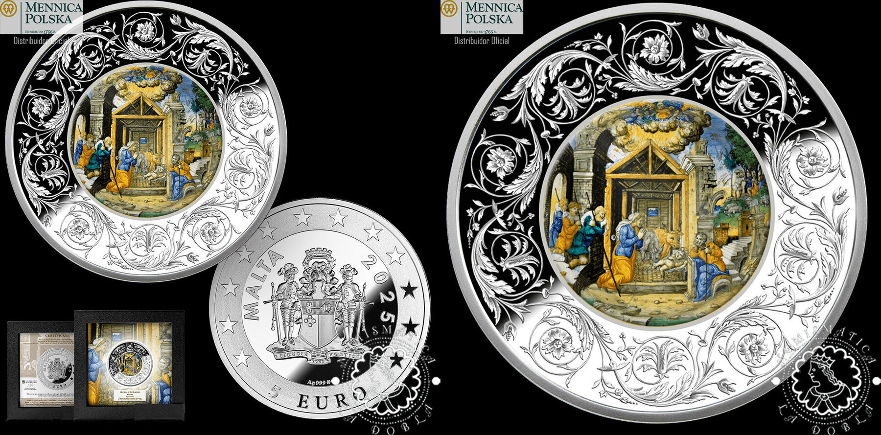 Malta 2025 5 EURO Plata PROOF - Maiolica - Adoration of the Sheperds ...