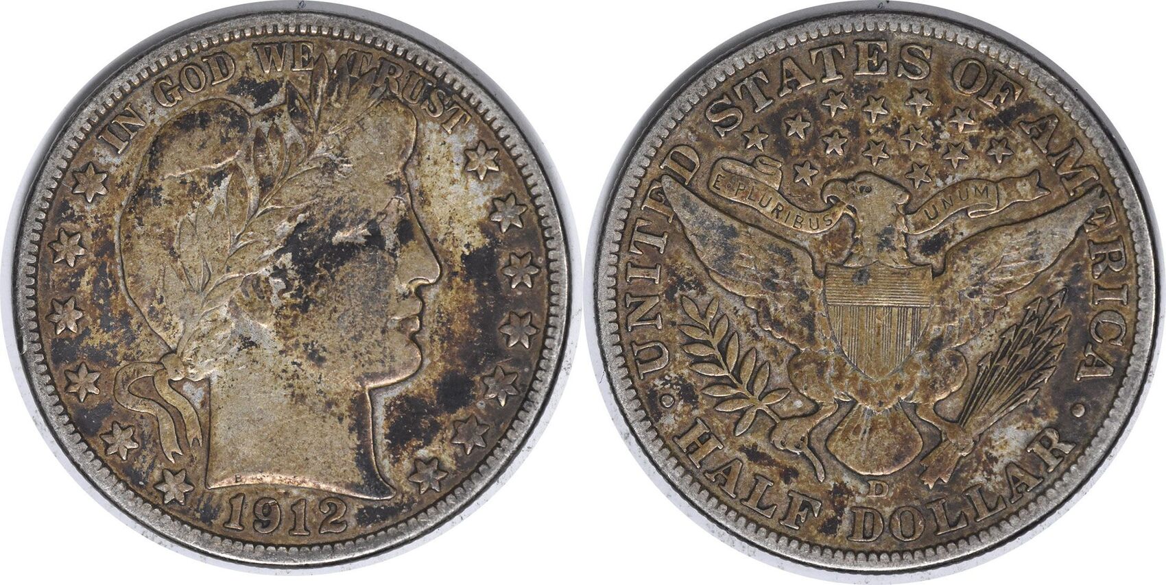 US 1912 D 1912 D Barber Silver Half Dollar VF Uncertified 1154 None us-1912-d-1912-d-barber-silver-half-dollar-vf-uncertified-1154-none