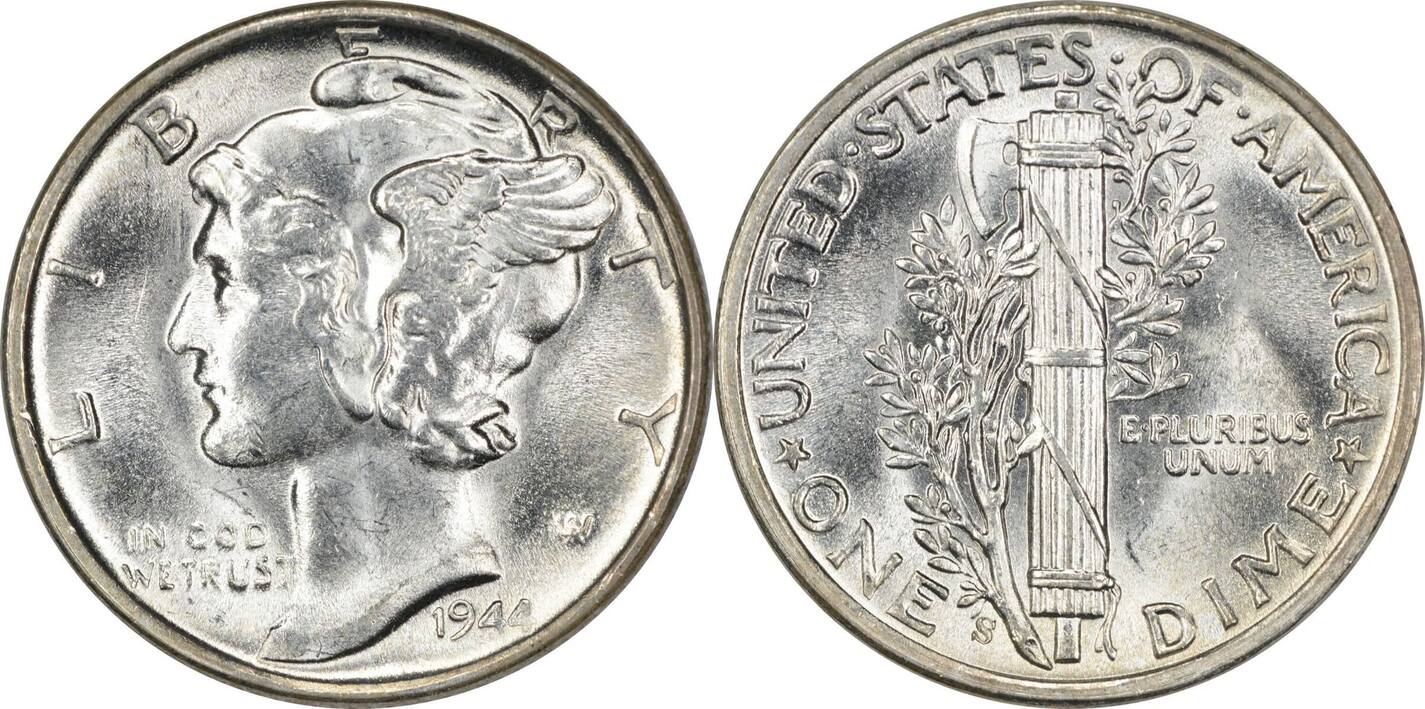 US 1944 S Mercury Silver Dime MS64 Uncertified MA Shops us-1944-s-mercury-silver-dime-ms64-uncertified-ma-shops