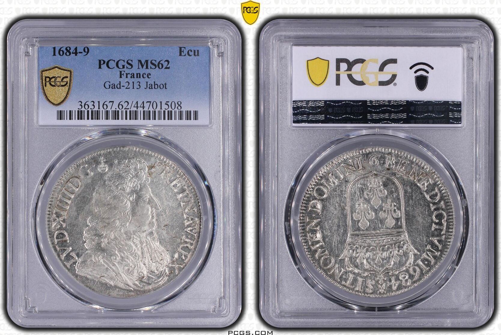 France 1684 Louis XIV Ecu au Jabot Rennes Splendide PCGS MS62 Top Pop ...