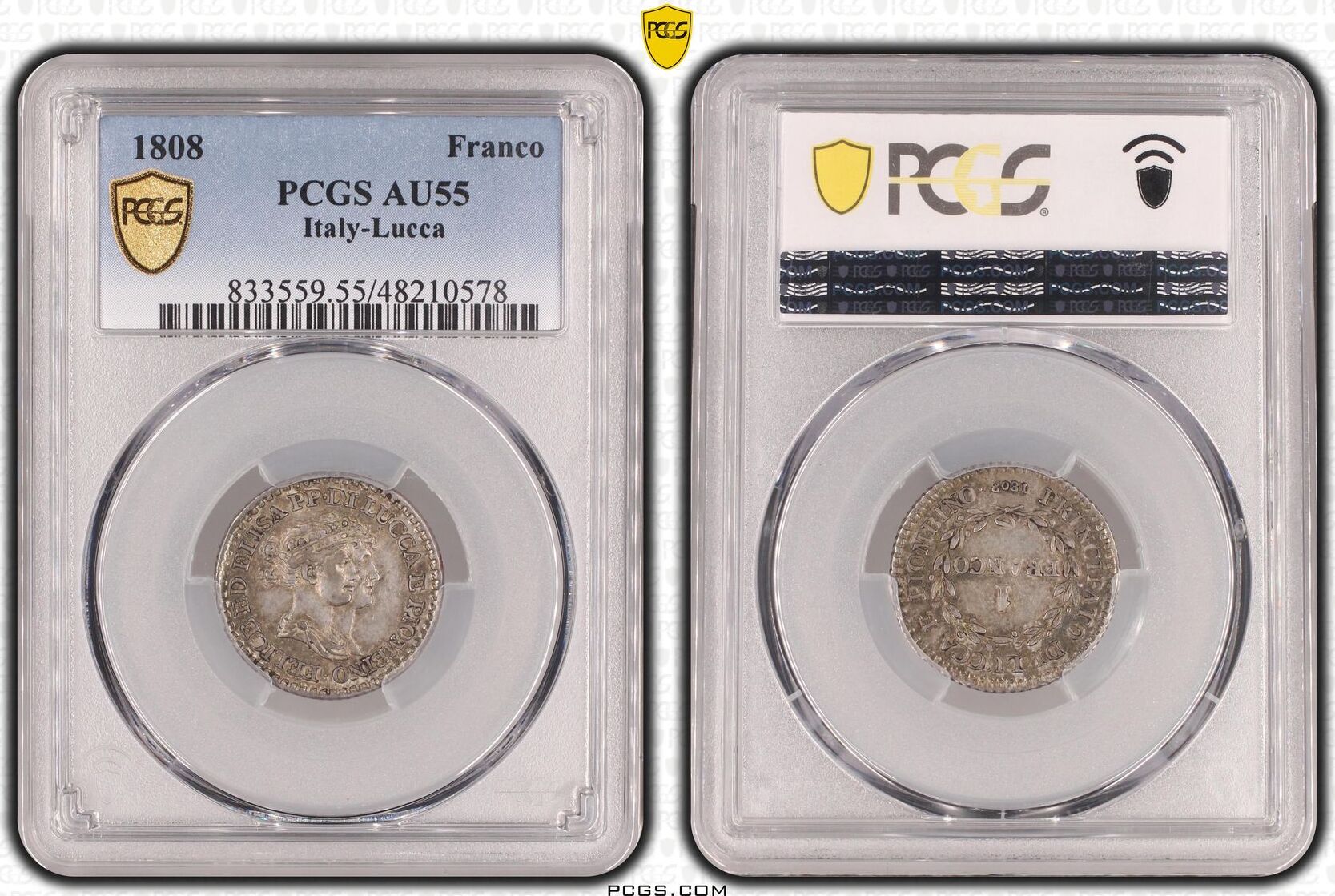 1808 ITALIAN STATES Franco LUCCA PCGS AU55 Superbe patine | MA-Shops