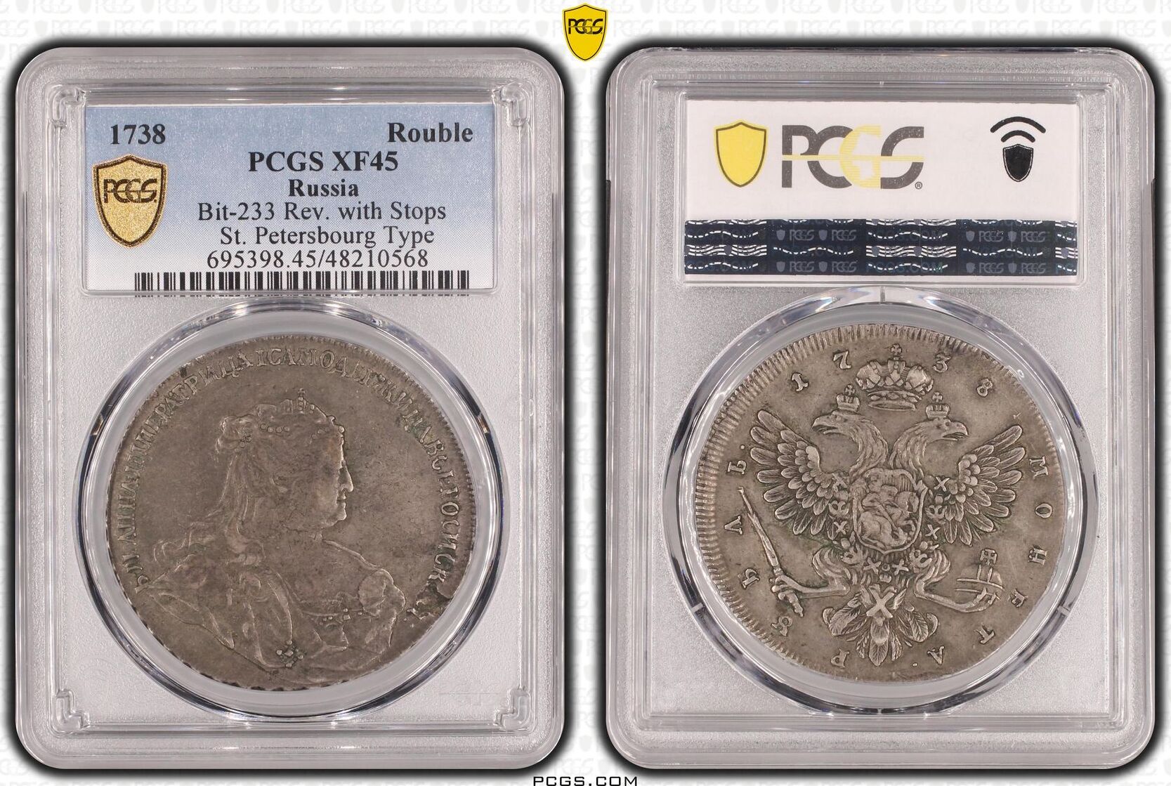 1738 Rouble 1738 RUSSIA ANNA Rouble Bit-233 St. Petersbourg Type rare PCGS XF45 | MA-Shops