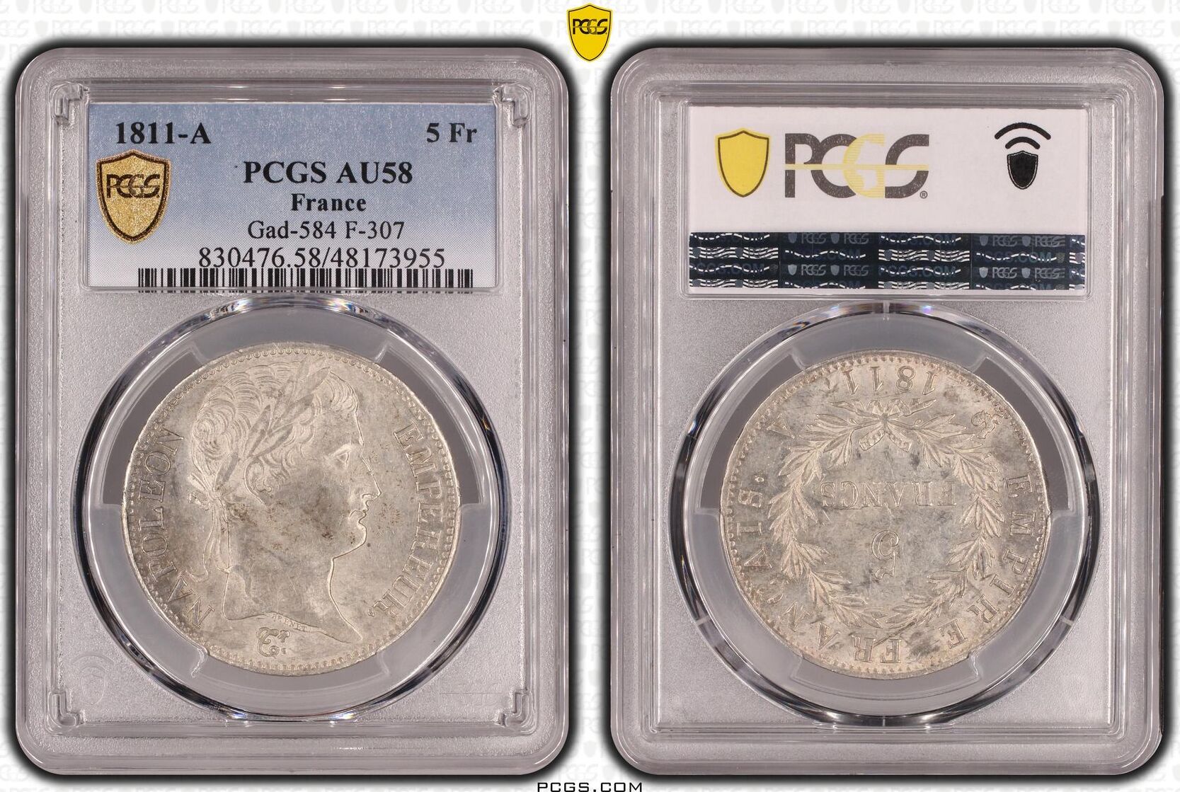 France 5 Francs 1811 Napoléon Empereur Paris PCGS AU58 Superbe Qualité | MA-Shops